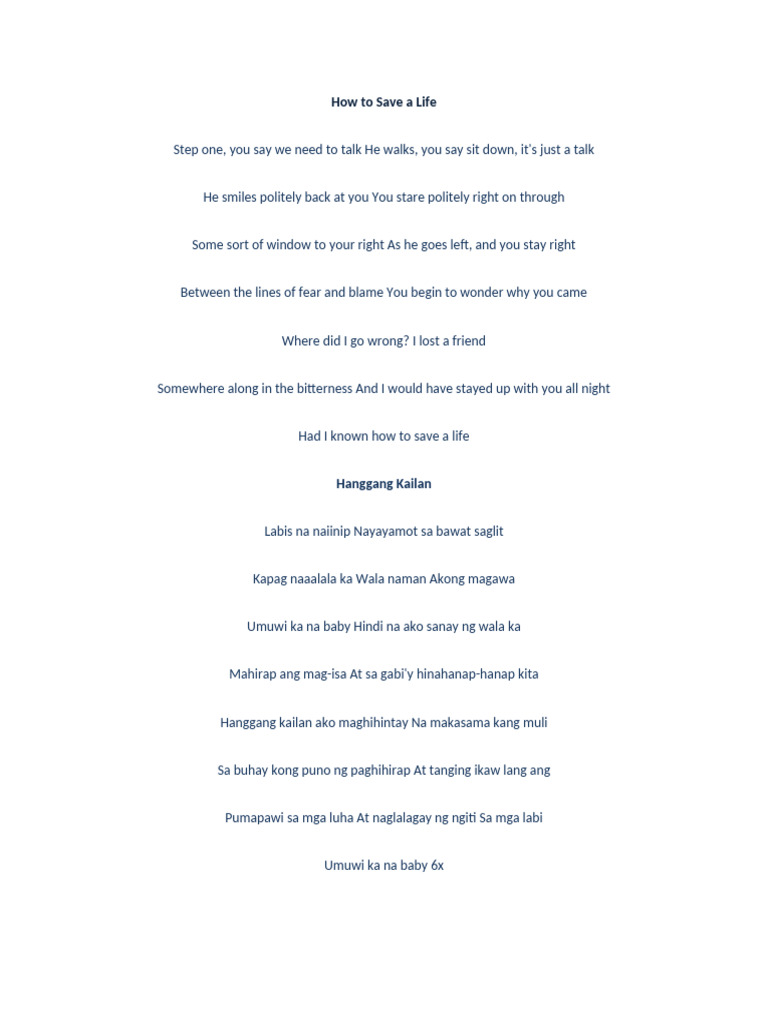 How to Save a Life: Lyrics Analysis | PDF