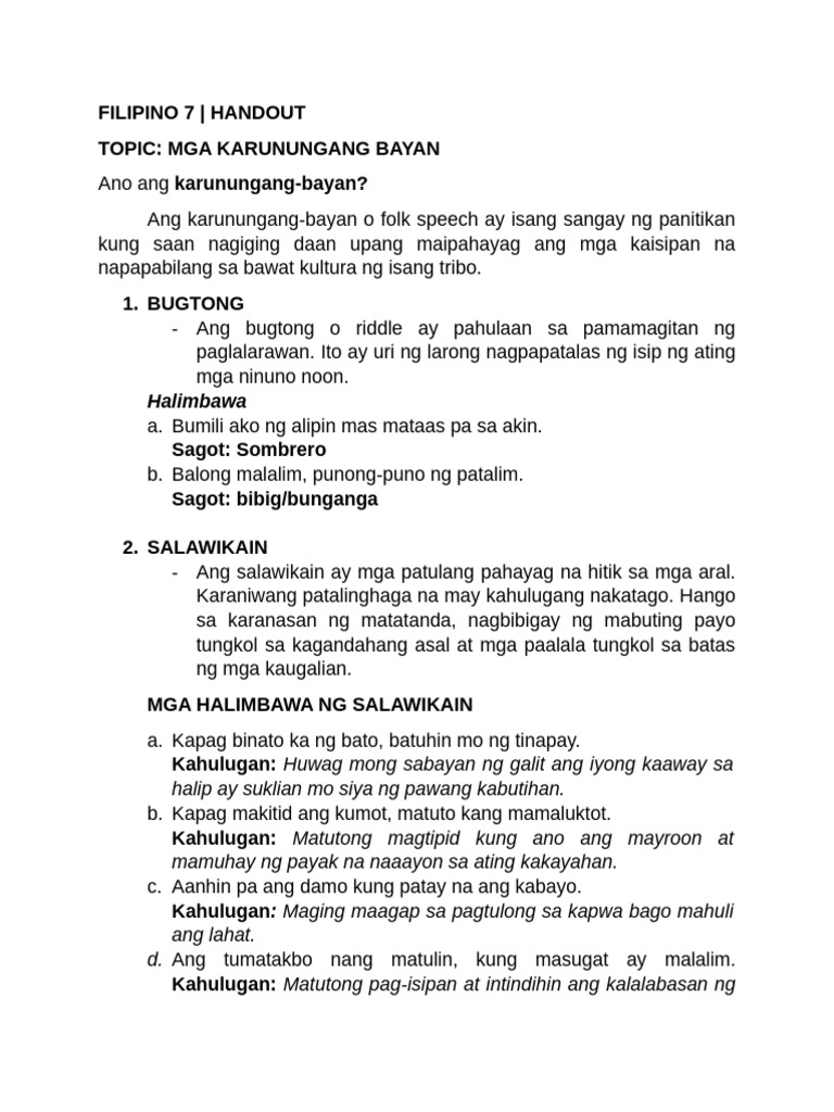 Mga Karunungan Bayan | PDF