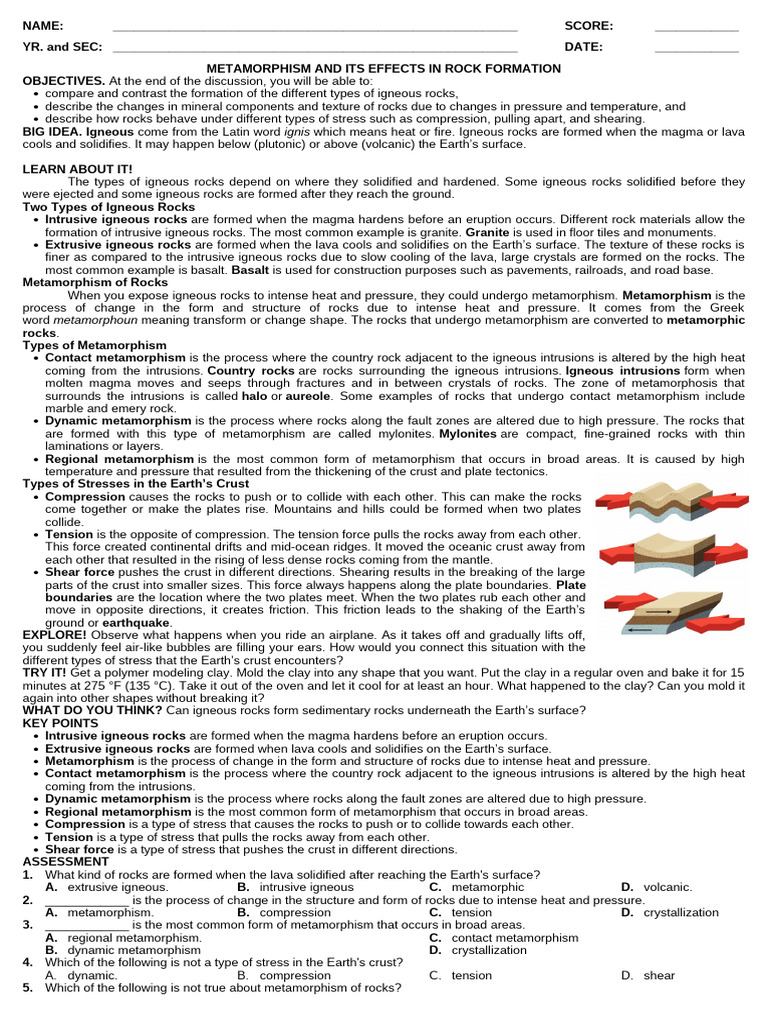 8metamorphism and Its Effects in Rock Formation - Copy FOR PRINTING ...