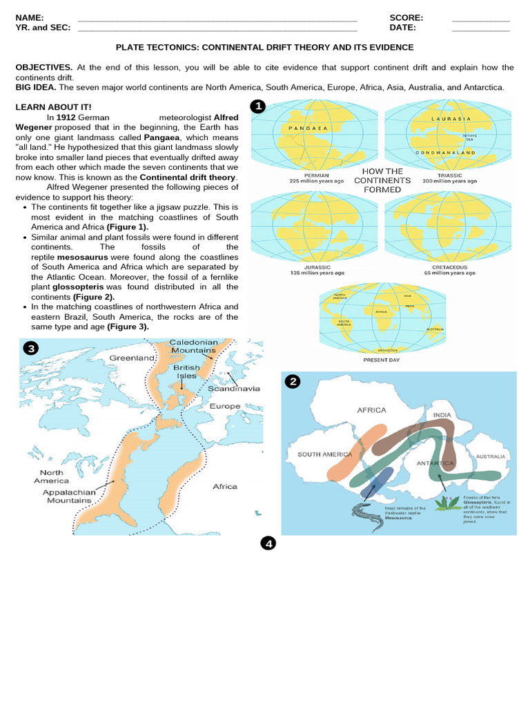 9-10 Plate Tectonics Continental Drift Theory and Its Evidence - FAULTS ...
