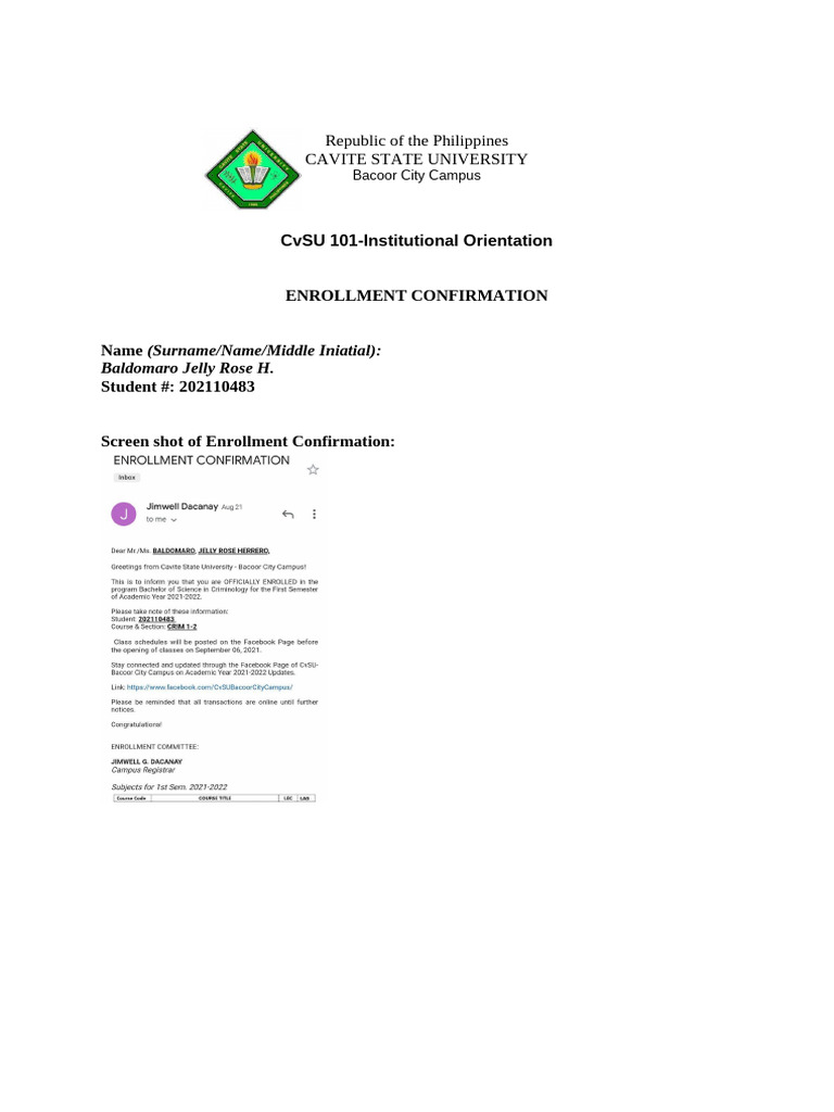 Enrollment Confirmation | PDF