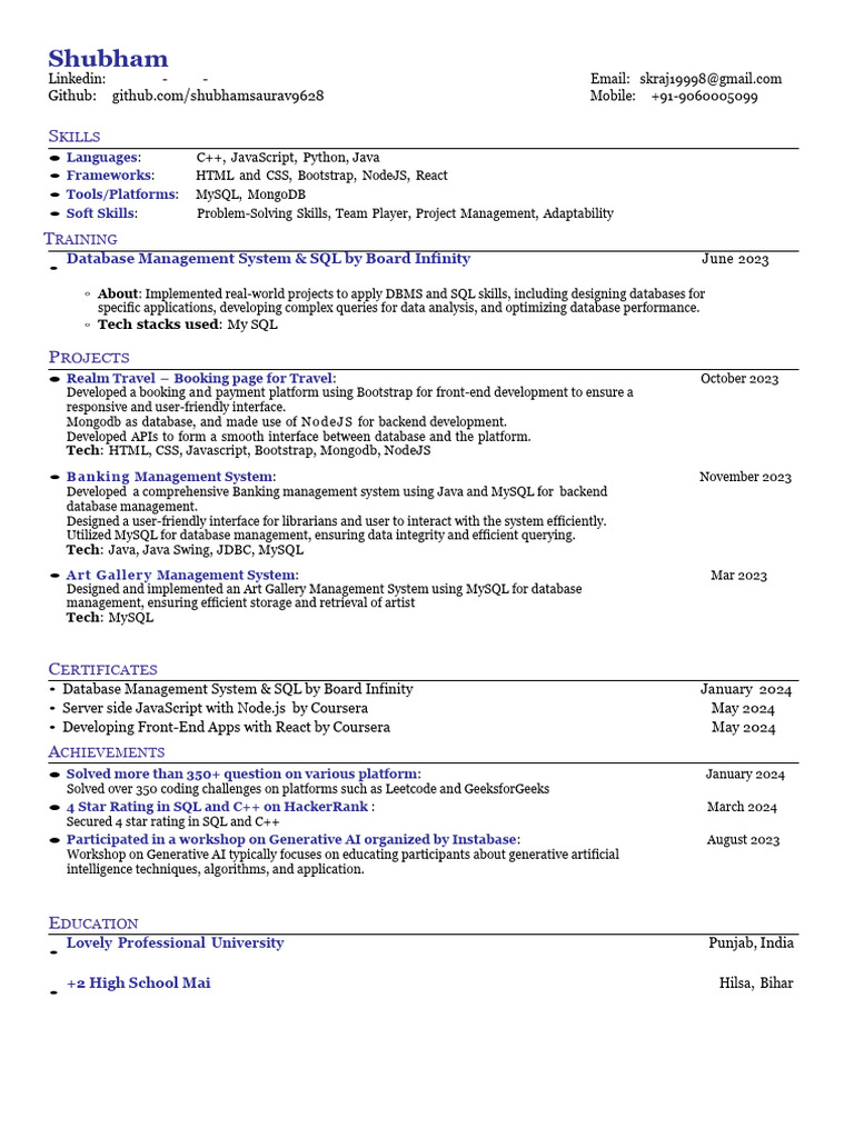 Shubh Am | PDF | Databases | My Sql