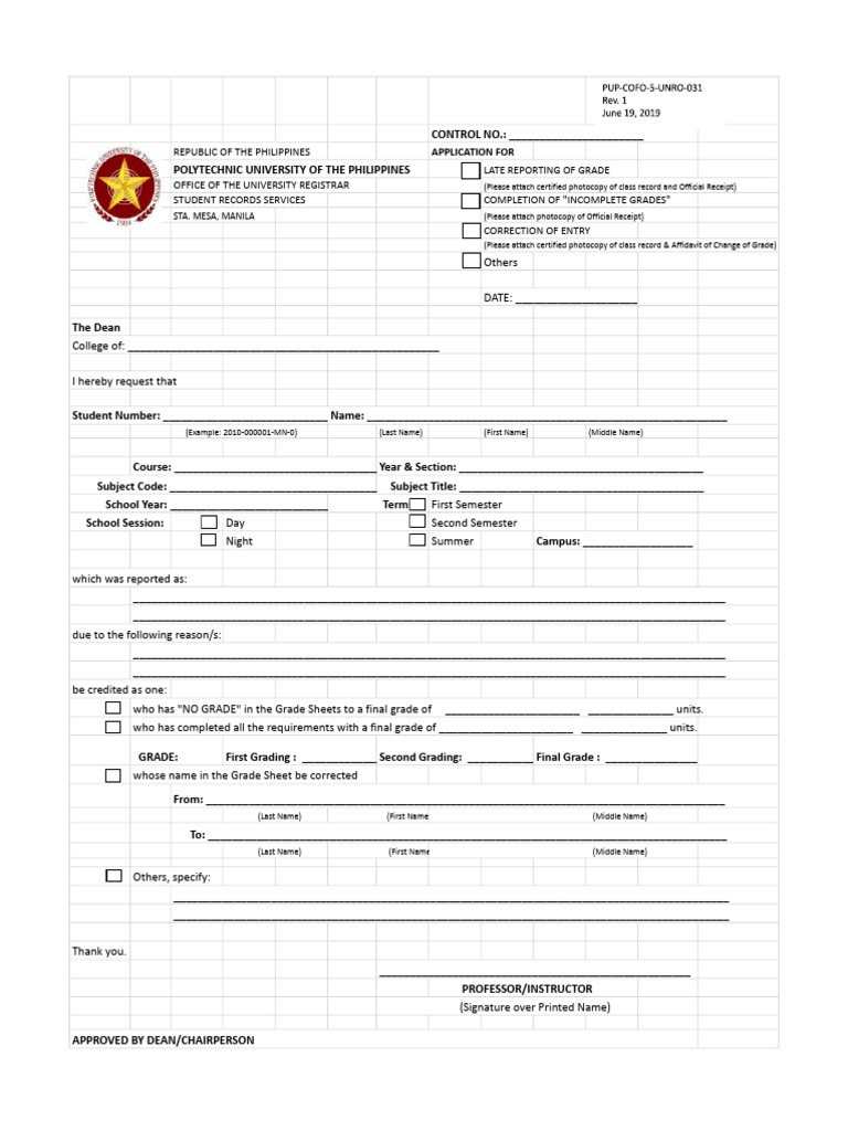 PUP Completion Form R-1 | PDF | Career & Growth