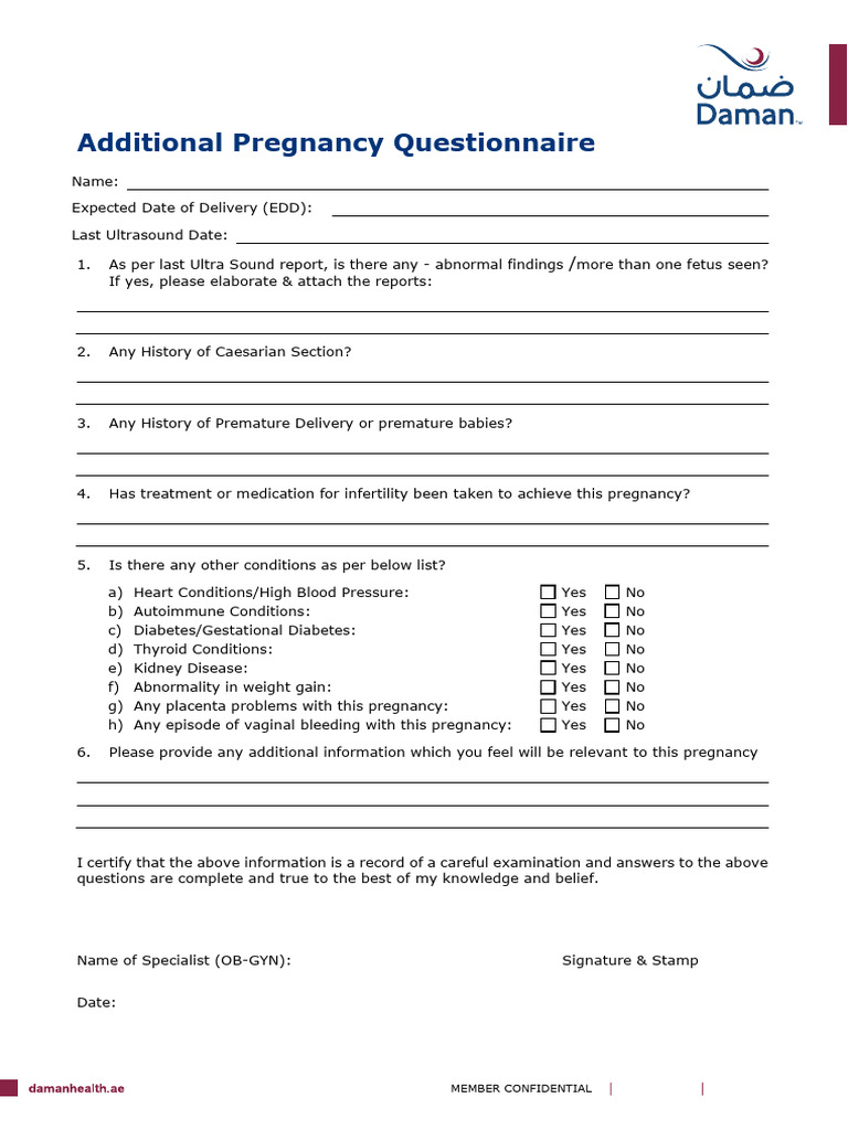 Additional Pregnancy Questionnaire-1 | PDF