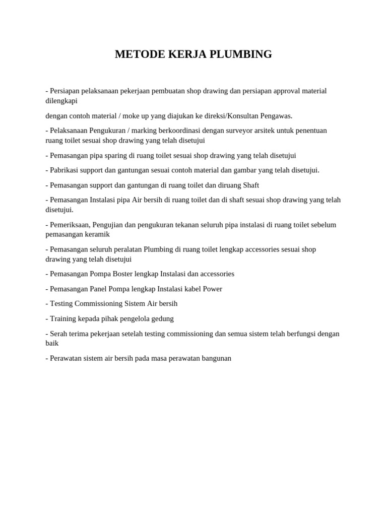 Metode Kerja Plumbing | PDF