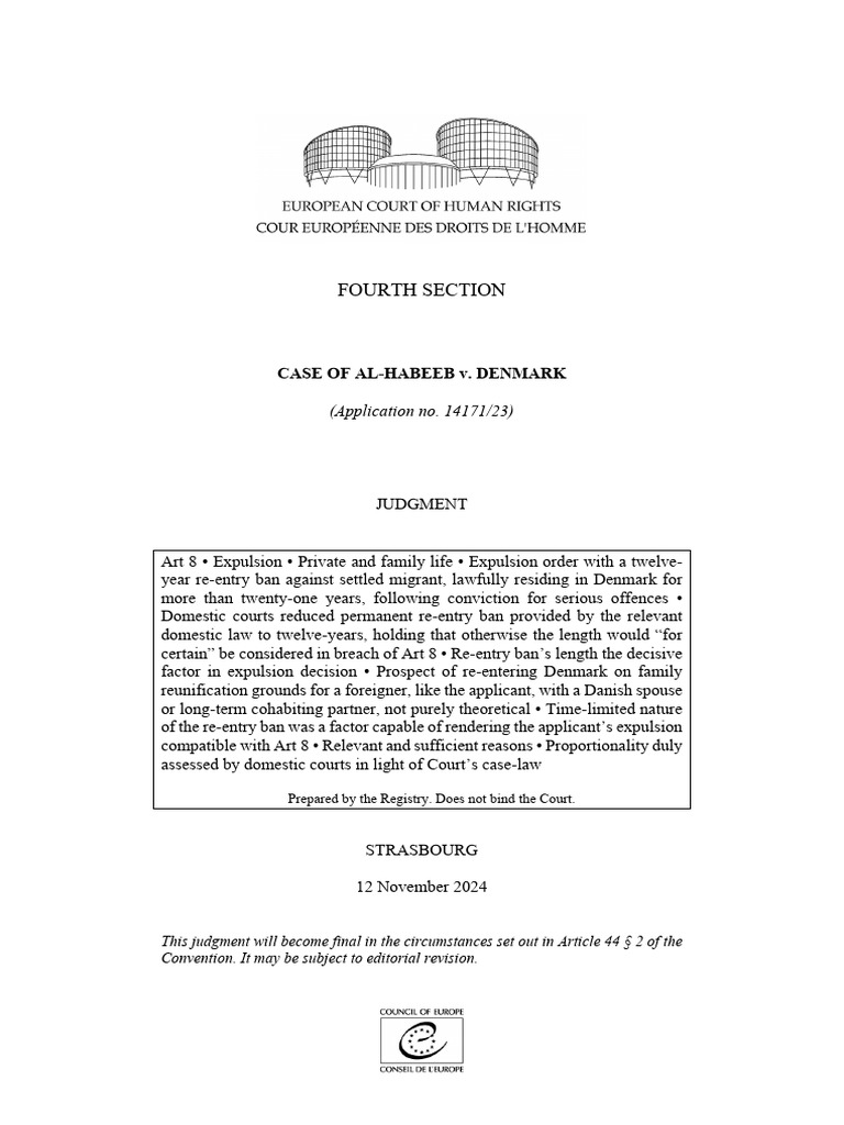 CASE OF AL-HABEEB v. DENMARK | PDF | Travel Visa | Assault