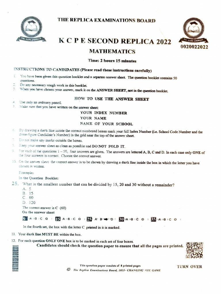 Std. 8 KCPE 2nd Replica Mathematics | PDF | Triangle | Area