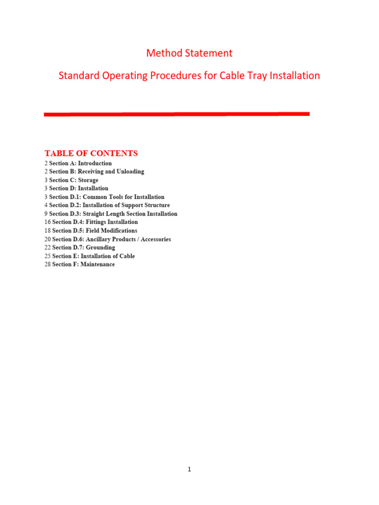Cable Trays and Accessories Method Statement | PDF | Electrical ...