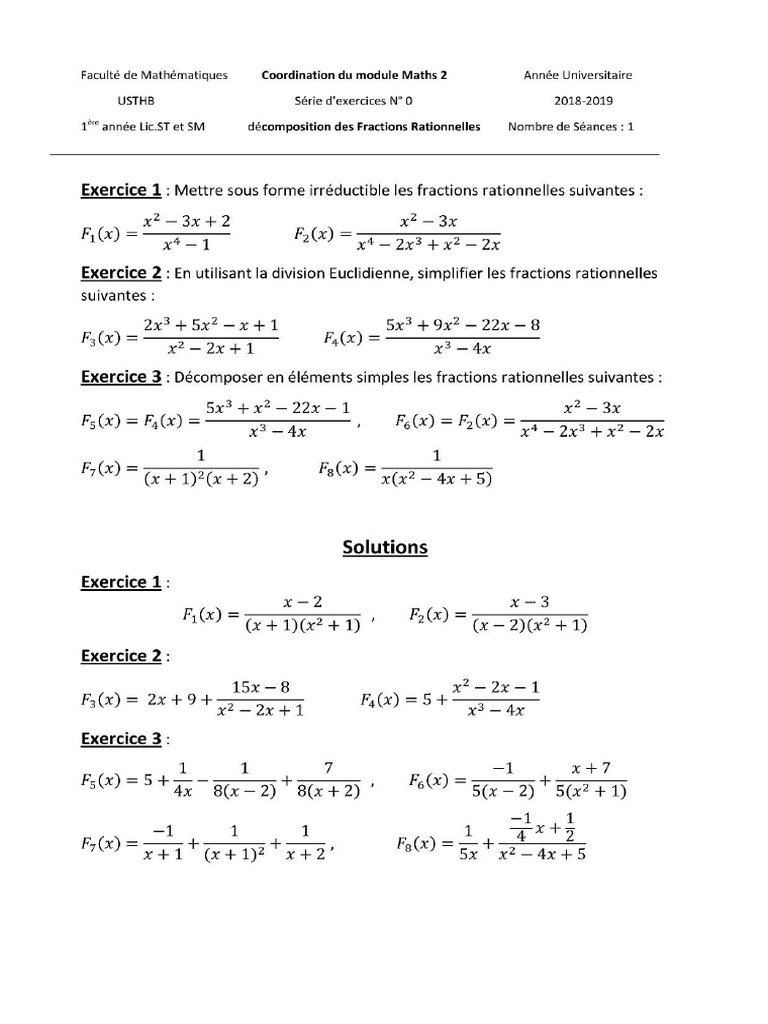TD Math - L1 - S2 - 2018-2019 - USTHB | PDF