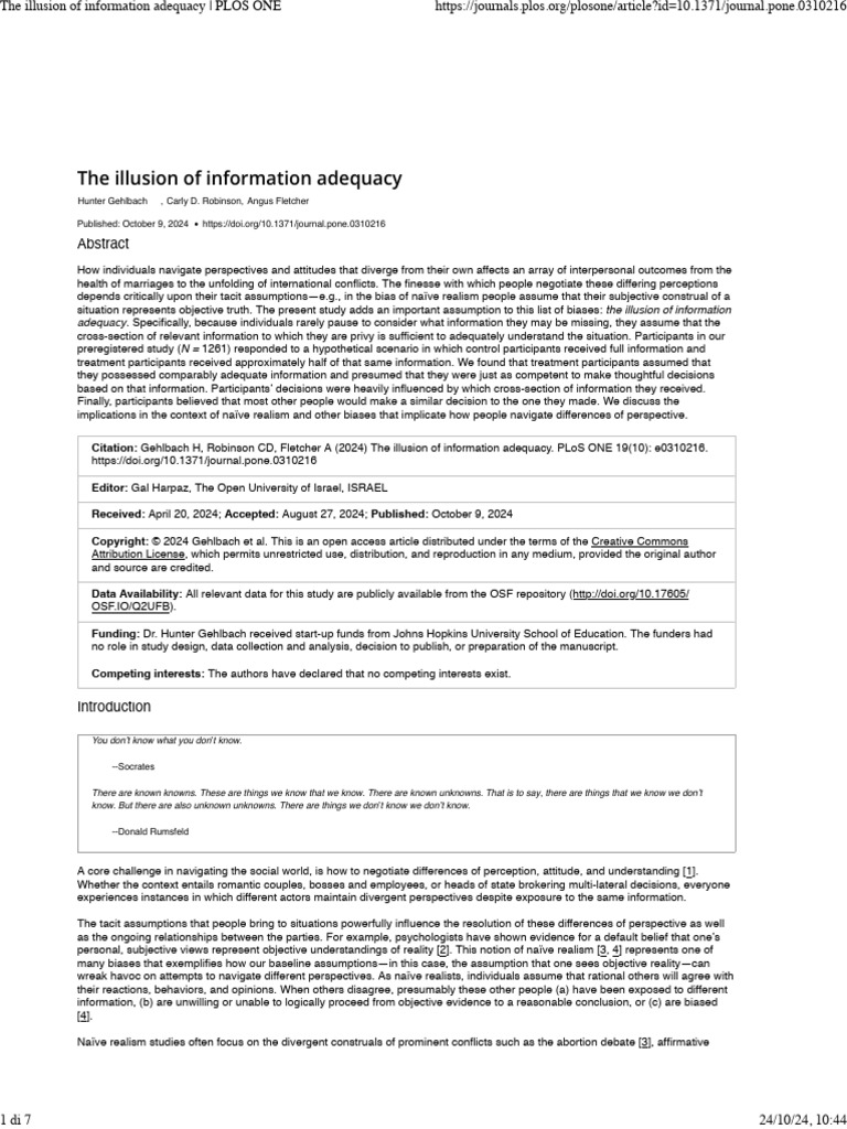 The Illusion of Information Adequacy - PLOS ONE | PDF | Statistics ...