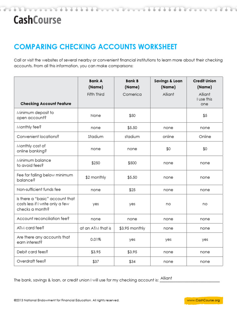 Kami Export - Comparing-Checking-Accounts-Worksheet | PDF | Transaction Account | Banks