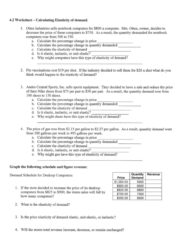 Elasticity of Demand Worksheet | PDF | Price Elasticity Of Demand ...