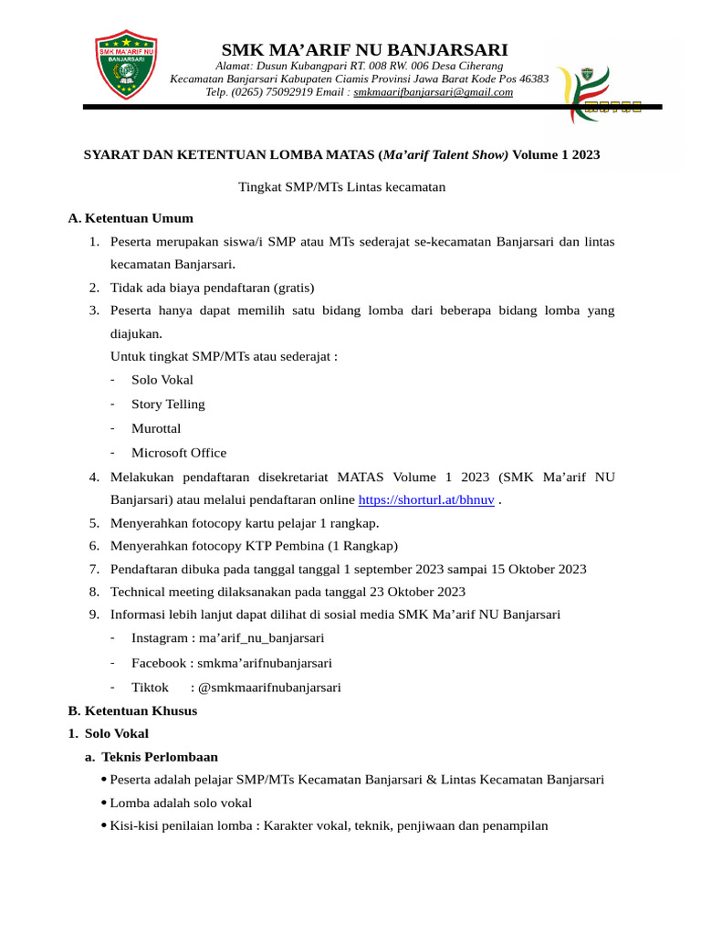 Syarat Dan Ketentuan Lomba | PDF