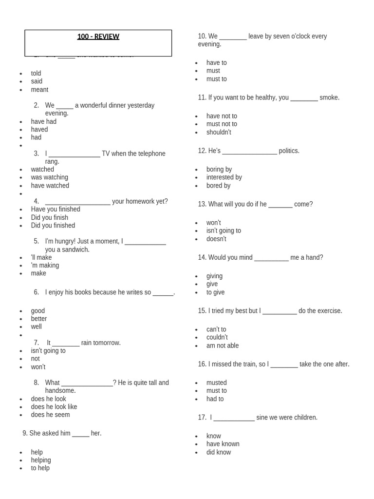 English Grammar Practice Quiz | PDF