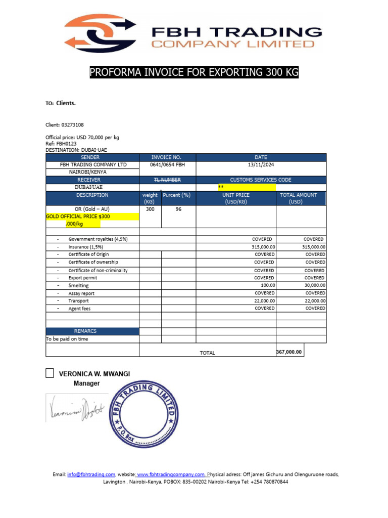 Pro Forma Invoice For Exporting 300kg | PDF | International Trade ...