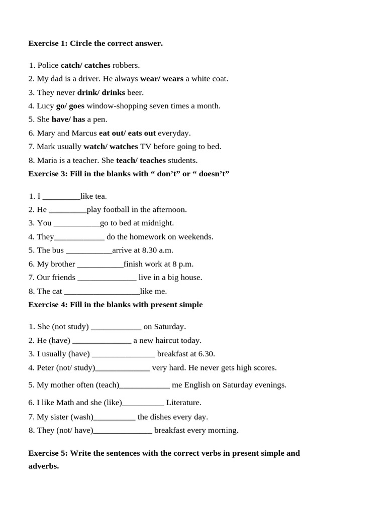 Present Simple - Worksheet 1 | PDF