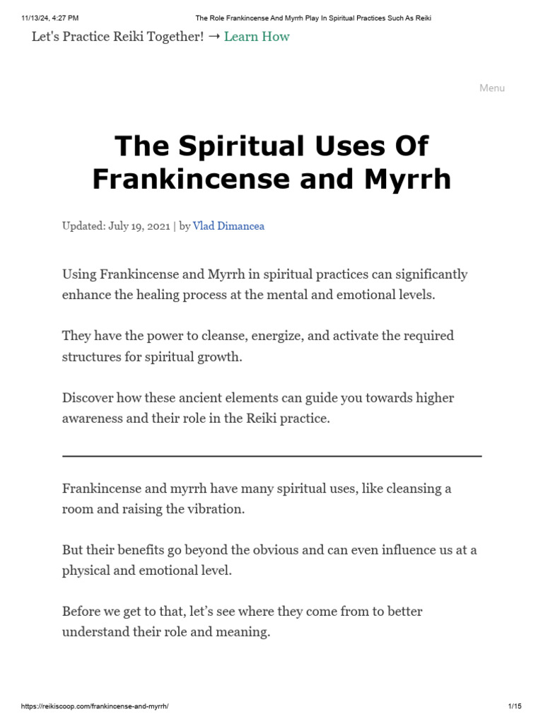 The Role Frankincense and Myrrh Play in Spiritual Practices Such As Reiki | PDF | Chakra ...