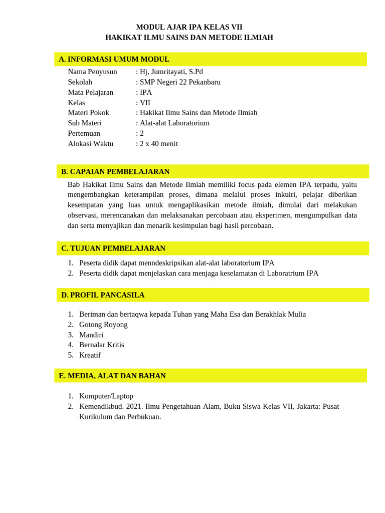 Modul Ajar Alat-Alat Laboratorium Pertemuan 2 | PDF