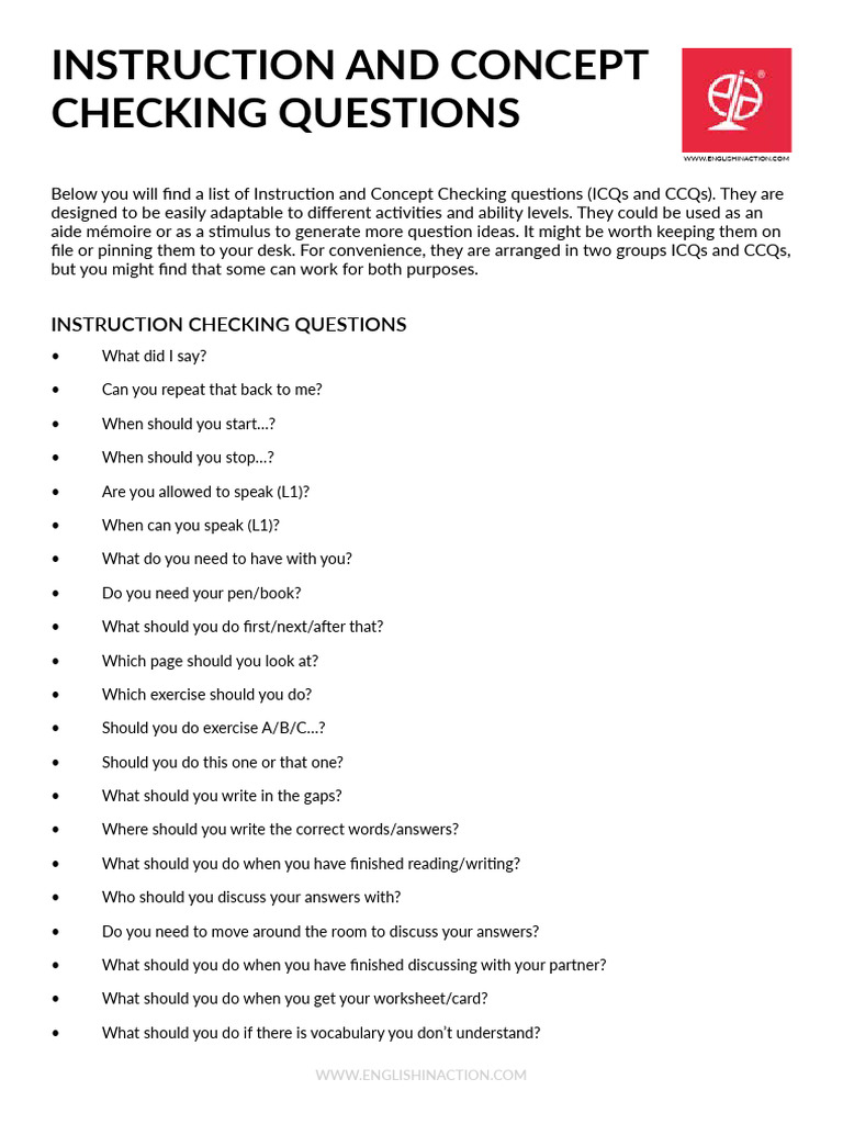 Instruction and Concept Checking Questions | PDF | Human Communication ...