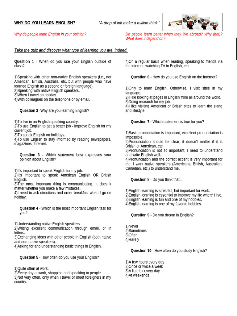 Why Do You Learn English Conversation Class With Sue | PDF | English ...