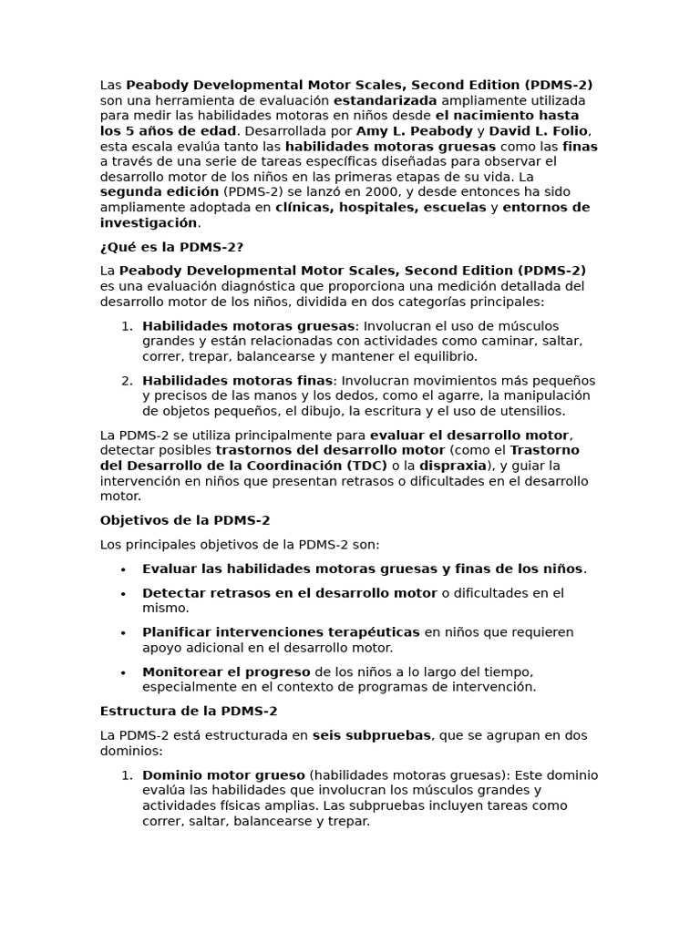 Evaluación de Habilidades Motoras PDMS-2 | PDF