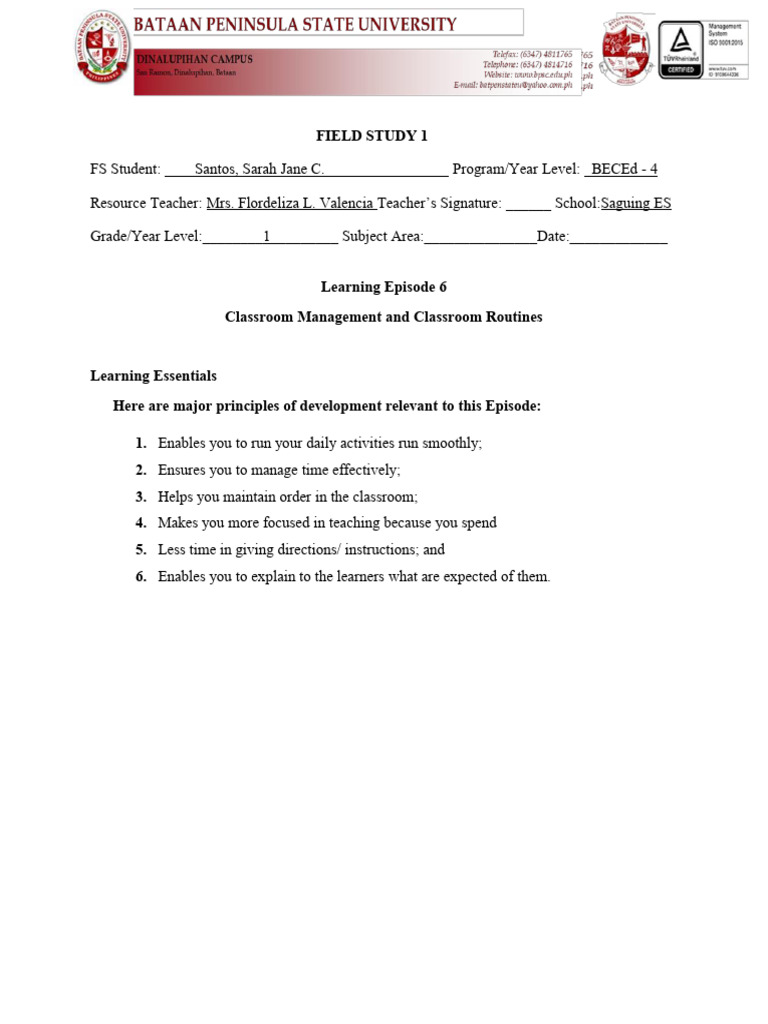 FS1 Le6 | PDF | Classroom | Learning