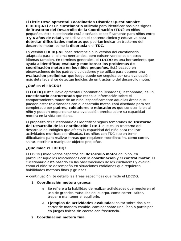 El Little Developmental Coordination Disorder Questionnaire | PDF ...