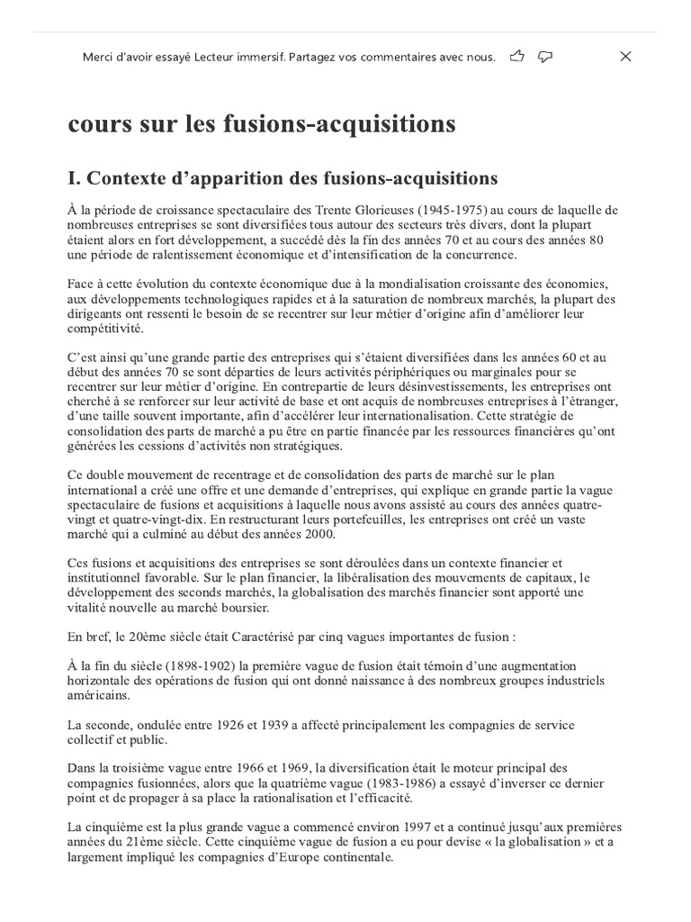 Cours Sur Les Fusions-Acquisitions | PDF