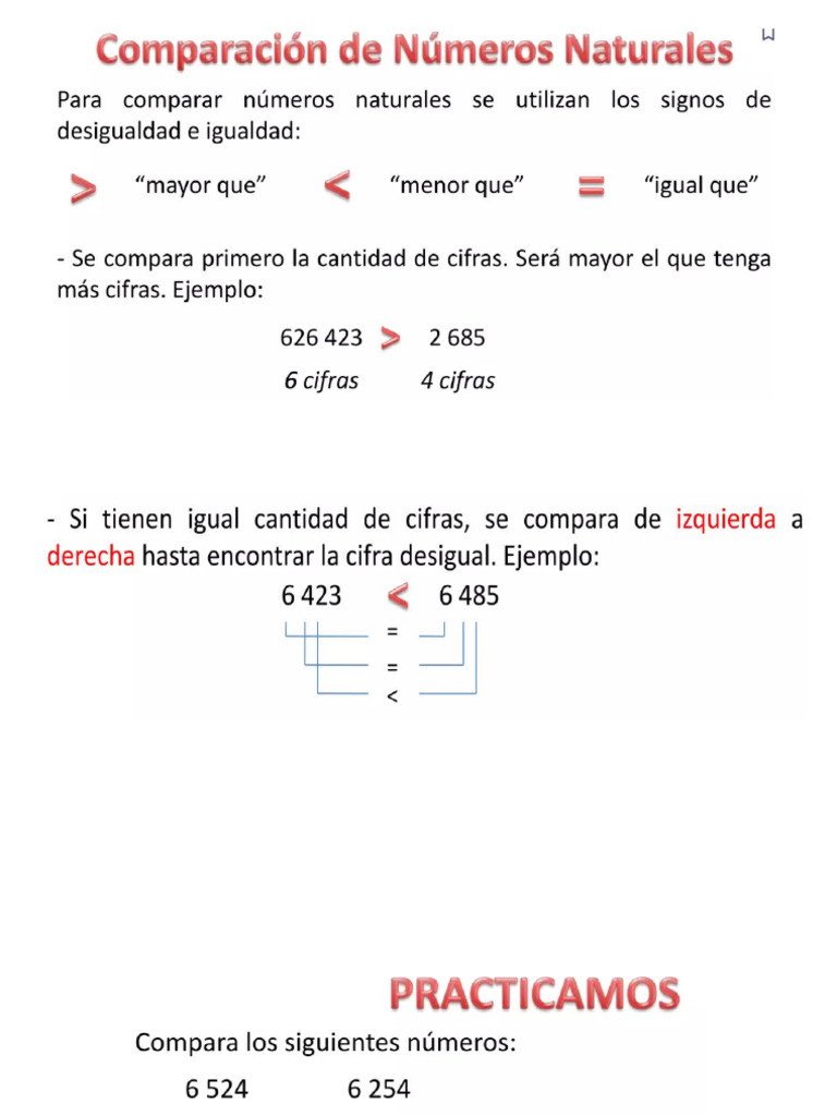 Comparación de Numeros | PDF