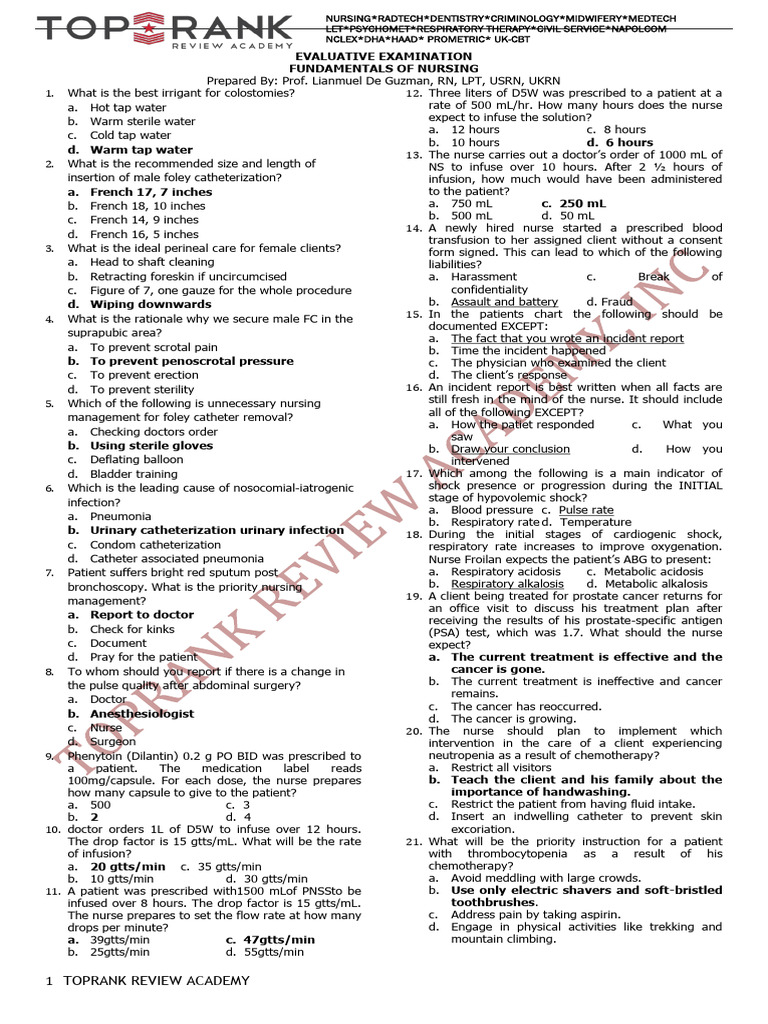 Eval Exam SC Funda PDF | PDF | Shock (Circulatory) | Catheter