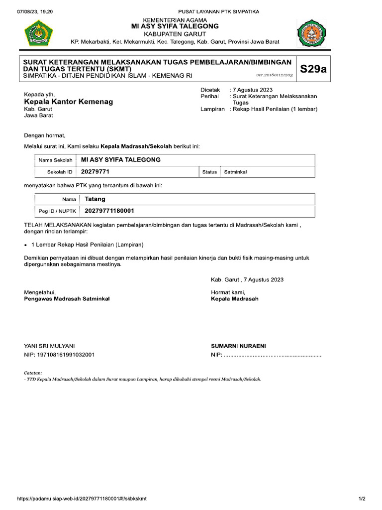 S29a Dan Lampiran TATANG | PDF