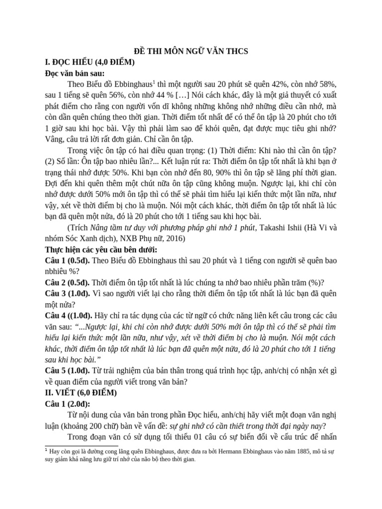 ĐỀ THI MÔN NGỮ VĂN THCS Bản 2 | PDF