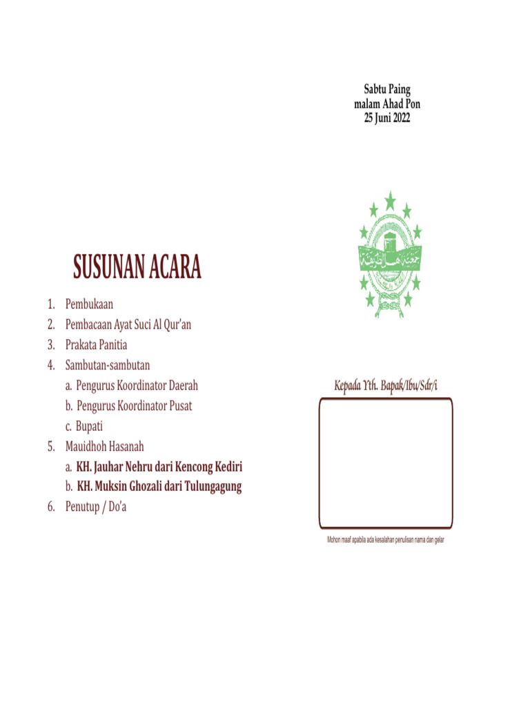 Undangan Manakib Kubro Erba 8.. | PDF