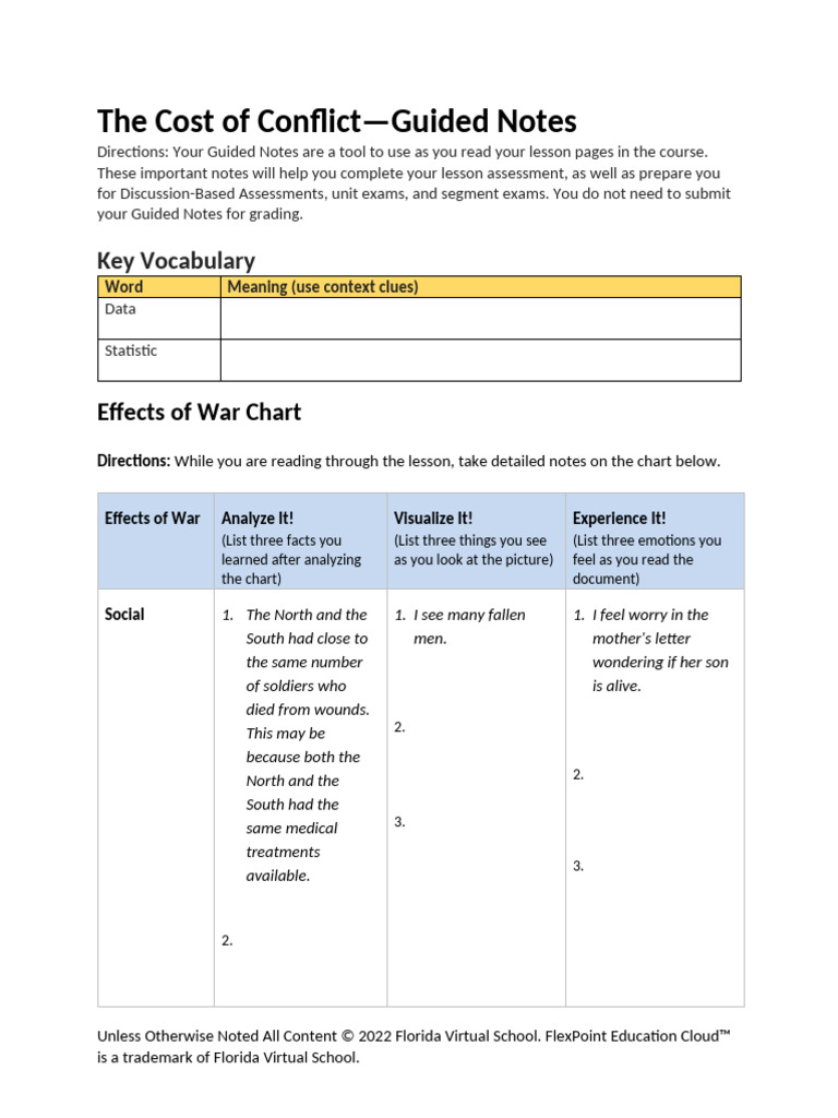 The Cost of Conflict Guided Notes | PDF