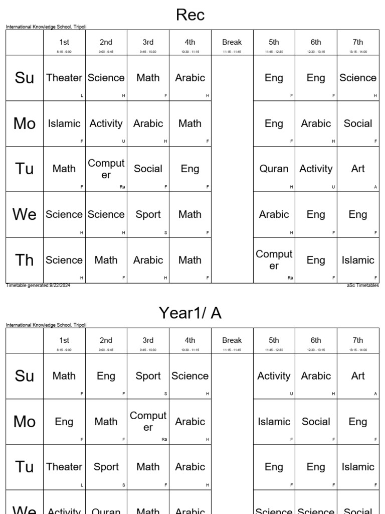International Knowledge School Timetable | PDF | Middle East ...