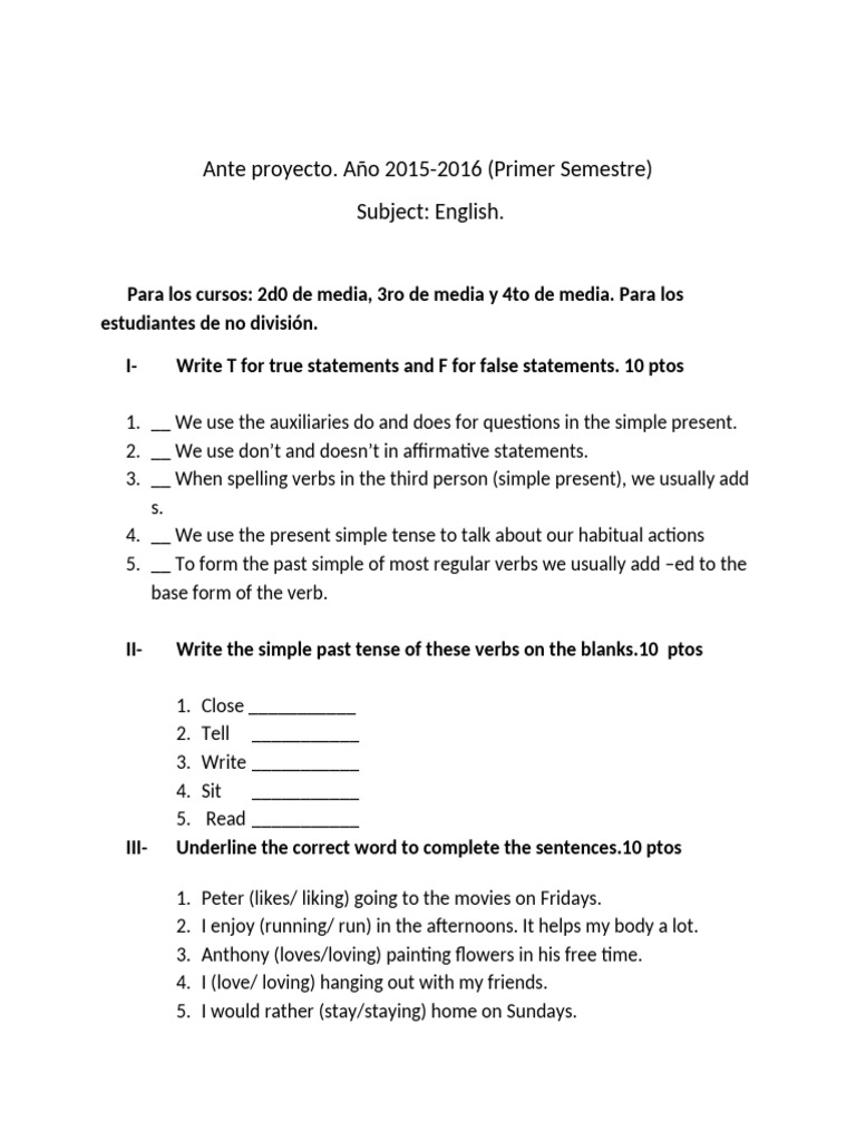 English Practice for High School Students | PDF | Grammatical Tense | Verb