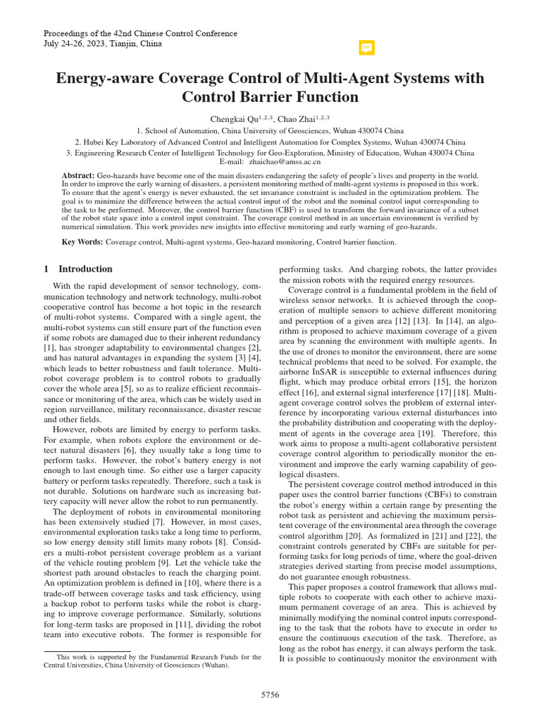 Energy-Aware Coverage Control of Multi-Agent Systems With Control Barrier Function | PDF ...