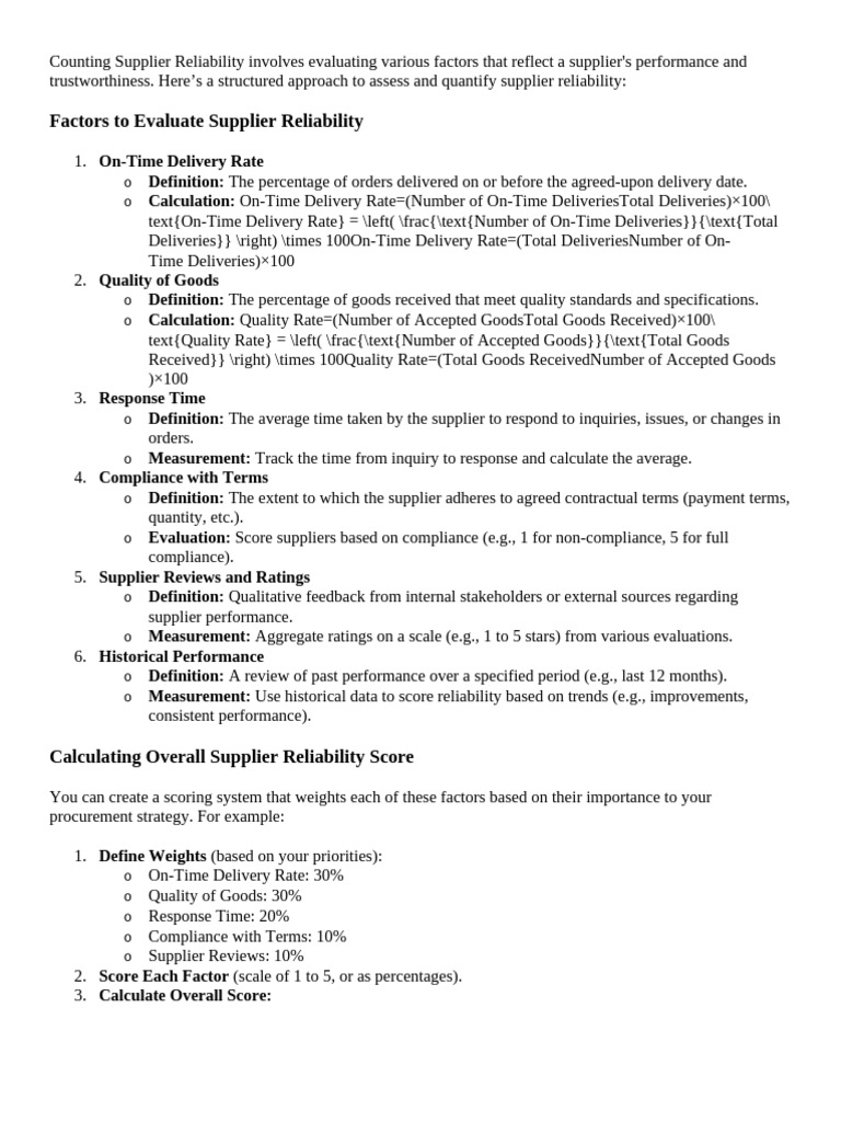 Evaluating Supplier Reliability Factors | PDF | Reliability Engineering ...