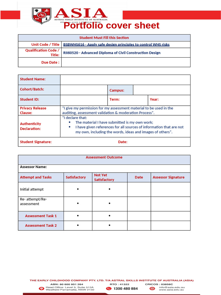 BSBWHS616 Project Portfolio (Task 2) | PDF | Risk | Life Cycle Assessment