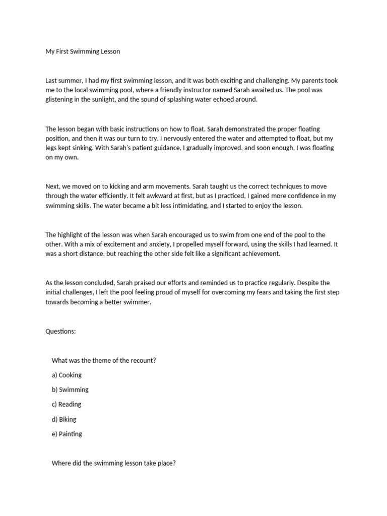 My First Swimming Lesson | PDF