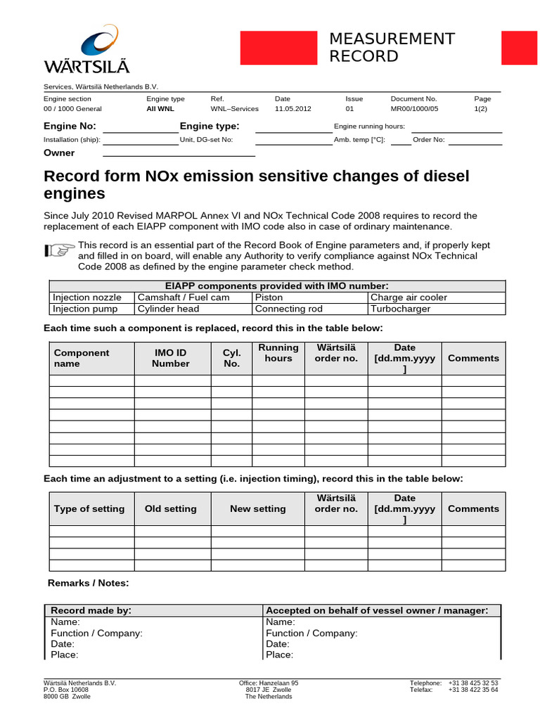 MR00-1000-05 - Record Form NOx Emission Sensitive Changes of Diesel ...
