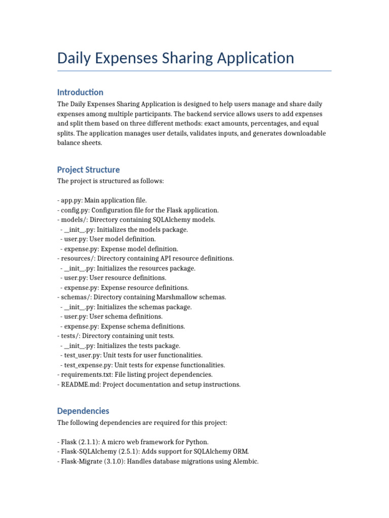 Daily Expenses Sharing Application Documentation | PDF | Computers