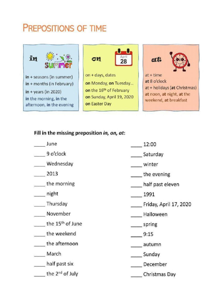 Preposition of Time (At-On-In) | PDF | Workweek And Weekend