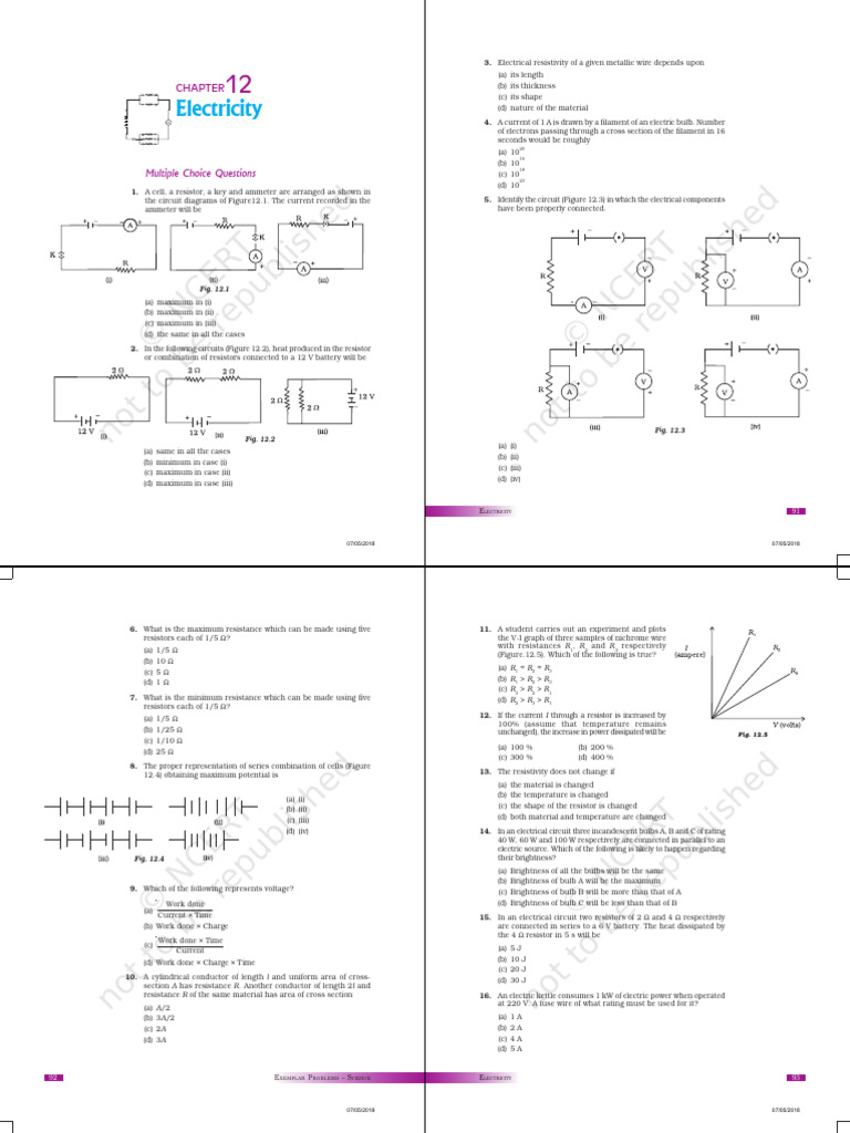 Electricity Multiple Choice Questions | PDF | Electrical Resistance And ...