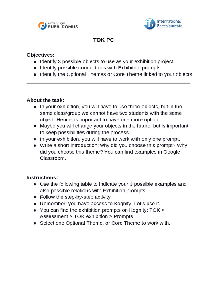 TOK Exhibition Object Selection Guide | PDF | Theorem | Bible