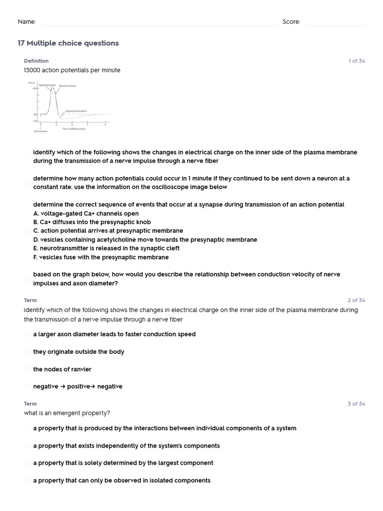 IB Biology - Neural Signaling - Quizlet | PDF | Action Potential ...