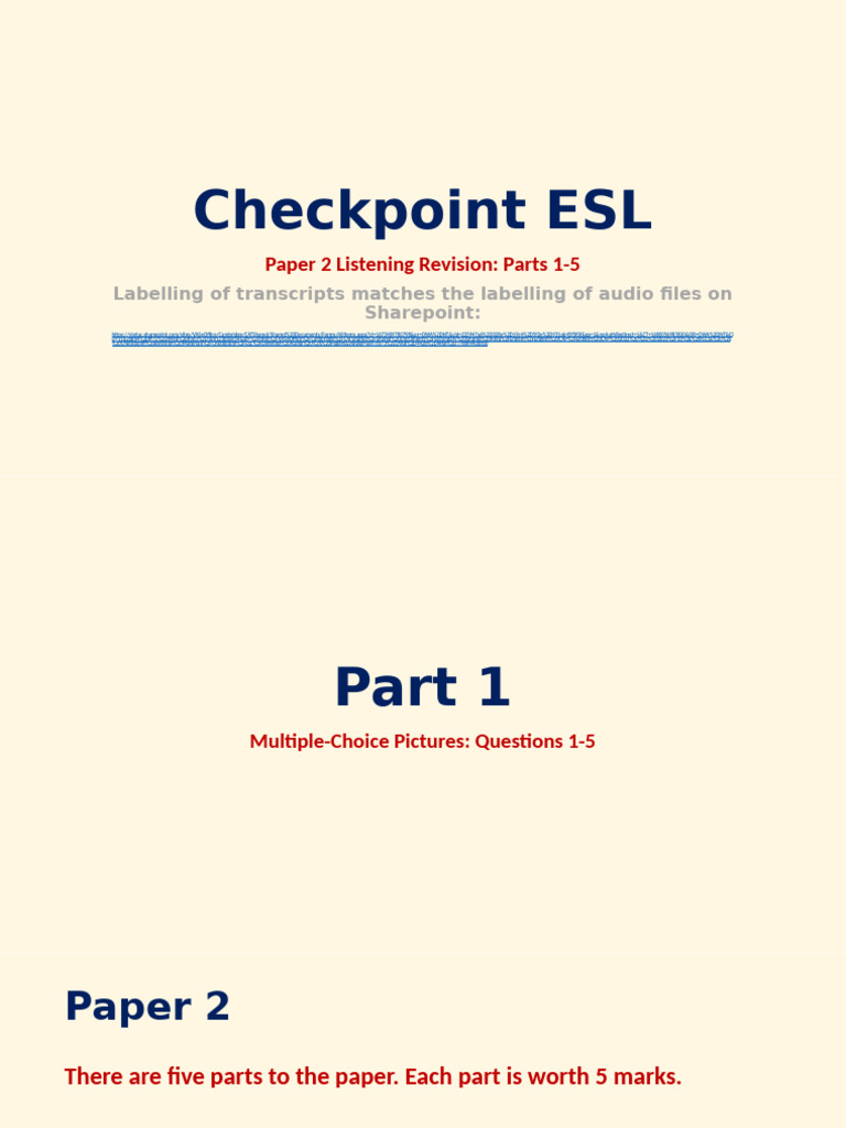 Checkpoint ESL Listening Revision Guide | PDF | Multiple Choice | Lunch