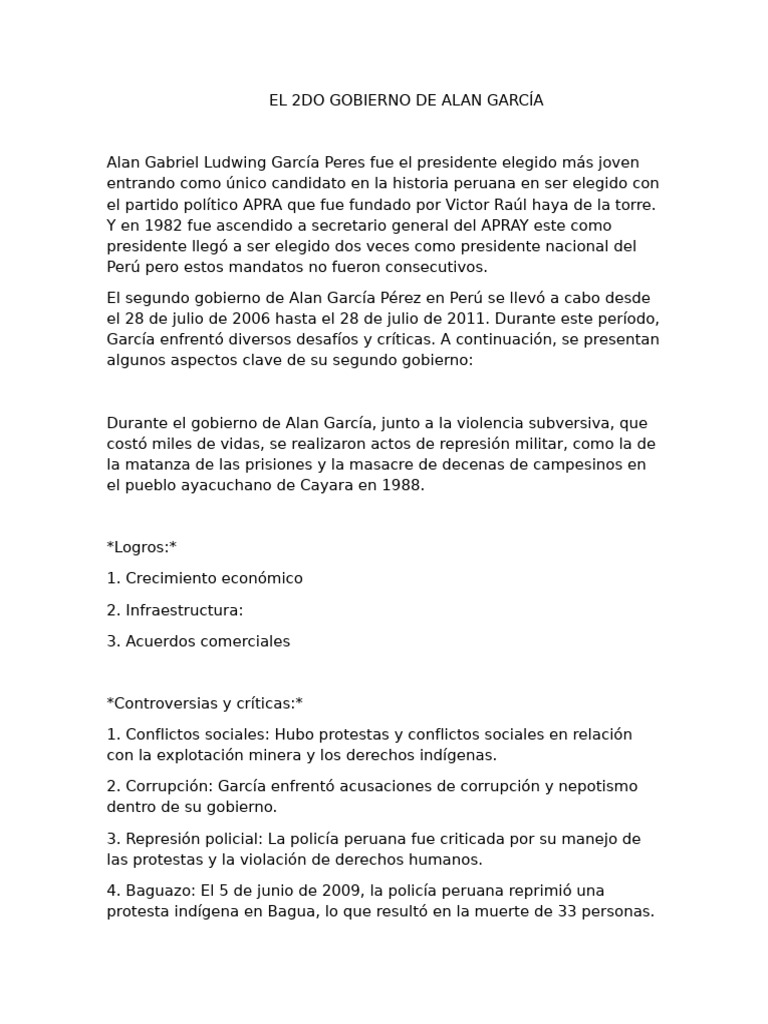 Segundo Gobierno de Alan García: Logros y Controversias | PDF | Perú ...