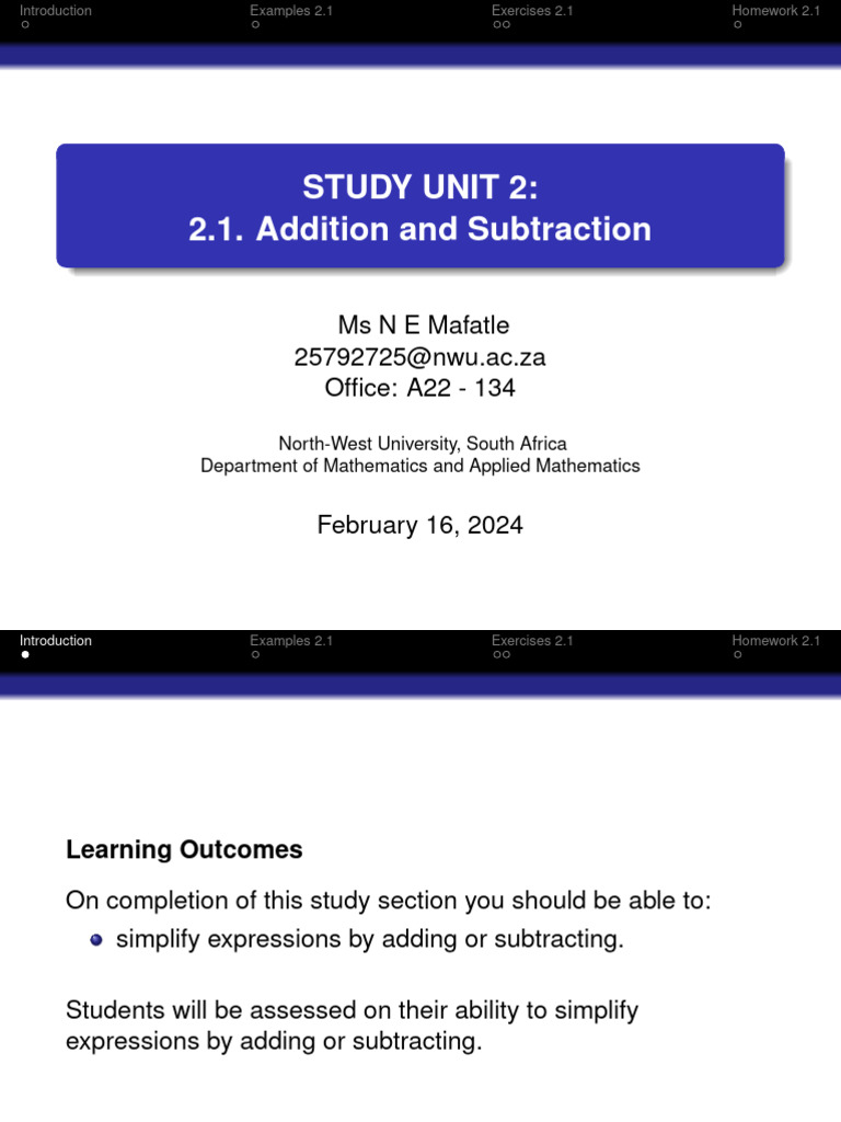 2 1 Addition and Subtraction | PDF
