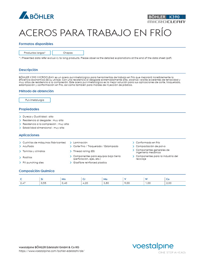 Acero Böhler K390 para Trabajo en Frío | PDF | Acero | Metalurgia